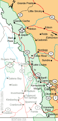 Skoki Lodge - Calgary to Lake Louise map